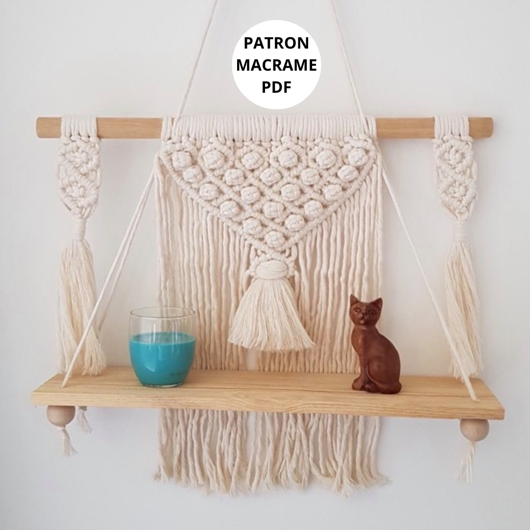 PATRON Macramé PDF : Étagère Popcorn et Pompons - Niveau Intermédiaire ...